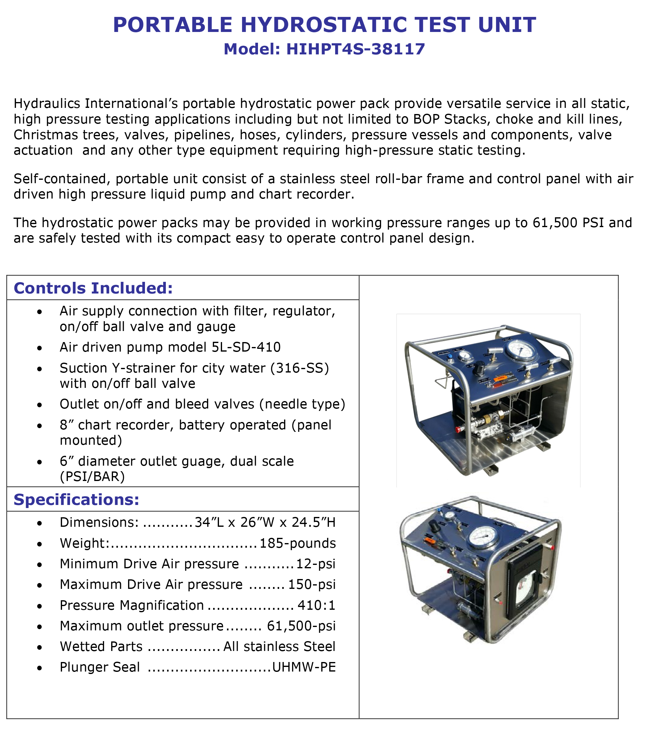 Hydrostatic Test Pumps